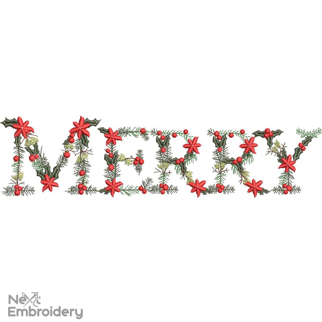 Merry Floral Embroidery Design, Merry Christmas, Tis the Season ...