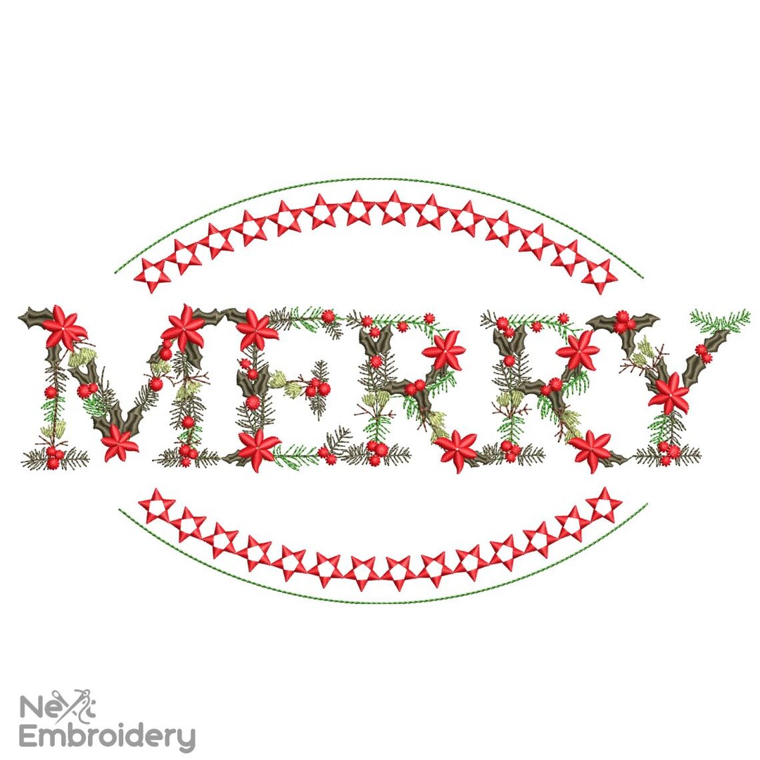 Merry Christmas Embroidery Design, Floral Merry Christmas, Tis the ...