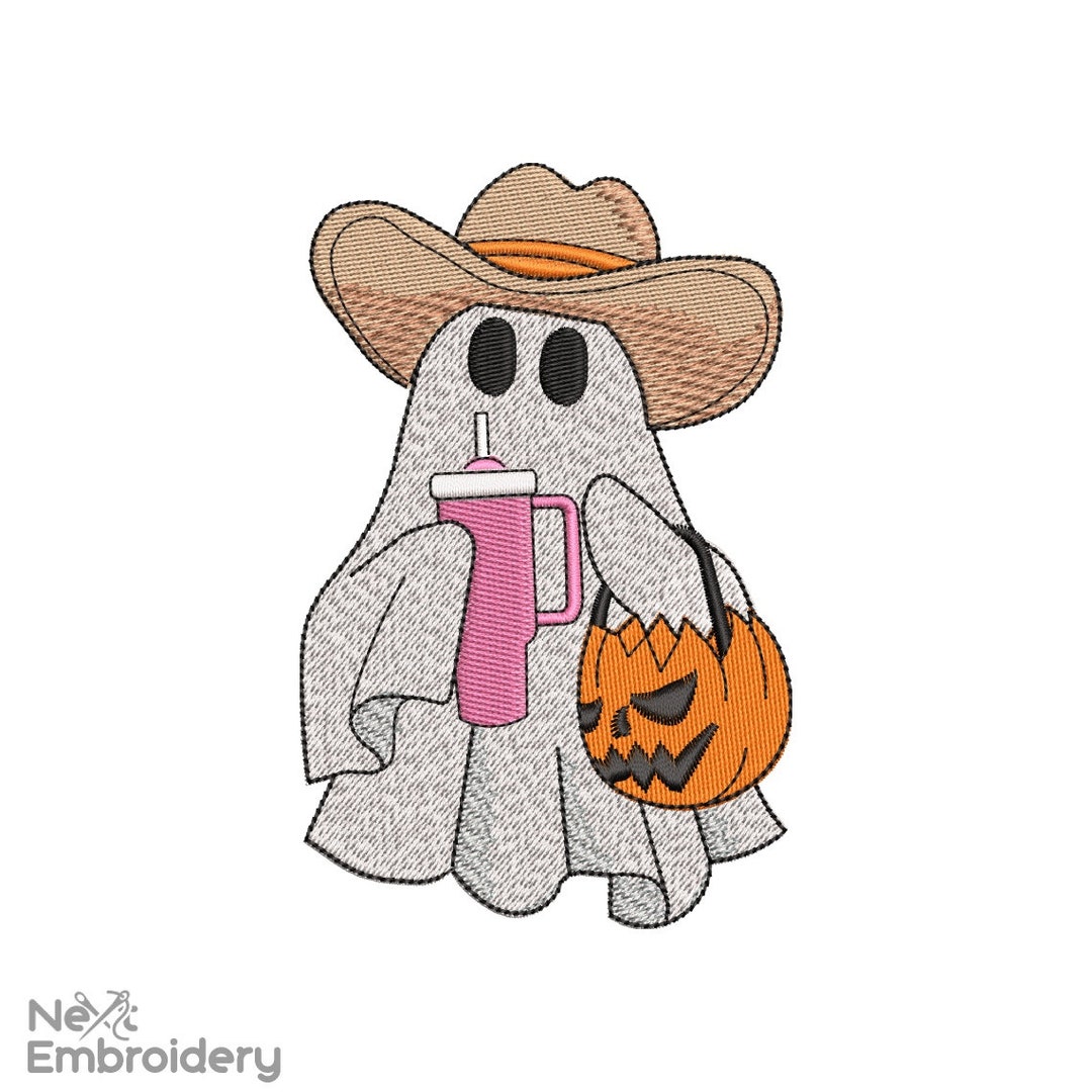 Howdy Ghost With Tumbler Embroidery Design. Halloween Ghost Embroidery ...