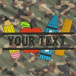 Teacher Name Frame Embroidery Design, Split Crayons Embroidery, Back to ...