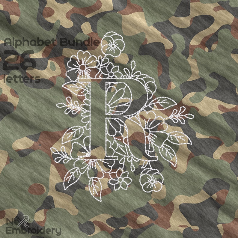 Floral Alphabet Embroidery Design: Letter Monogram (instant Download ...