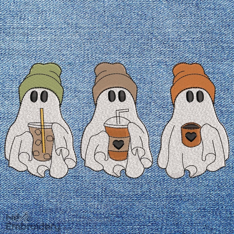 Halloween Ghost With Coffee Embroidery Design. Halloween Embroidery, - Etsy