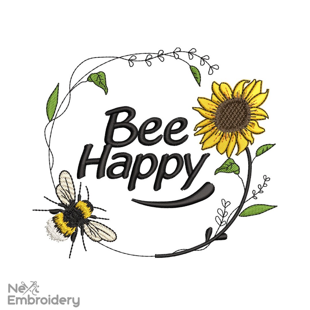Bee Happy Embroidery Design, Machine Embroidery File, Instant Download - Etsy