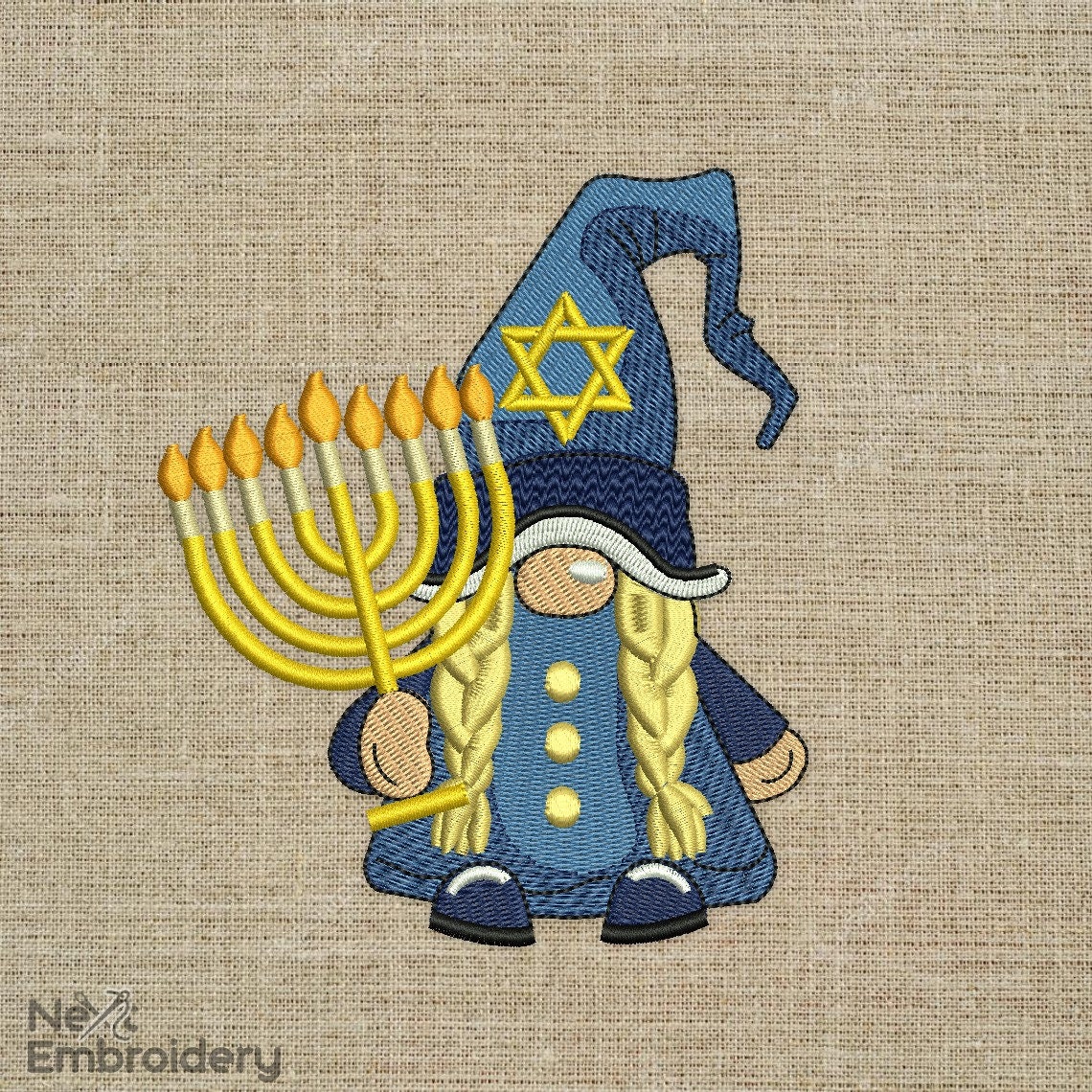 Hanukkah Girl Gnome Embroidery Design. Jewish Gnome With Menorah ...