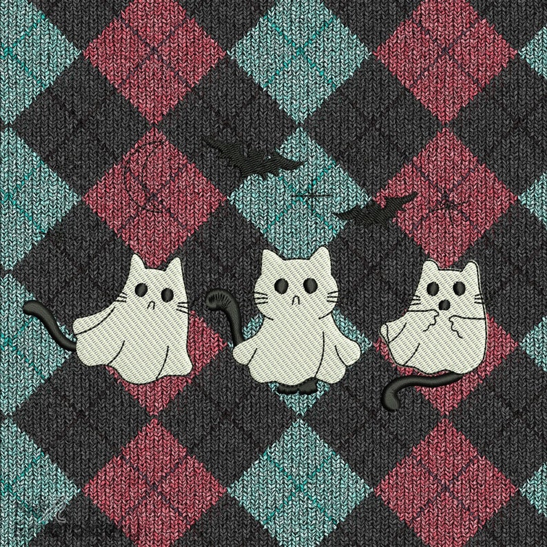 Cat Ghost Embroidery Design Three Halloween Ghost Cat - Etsy