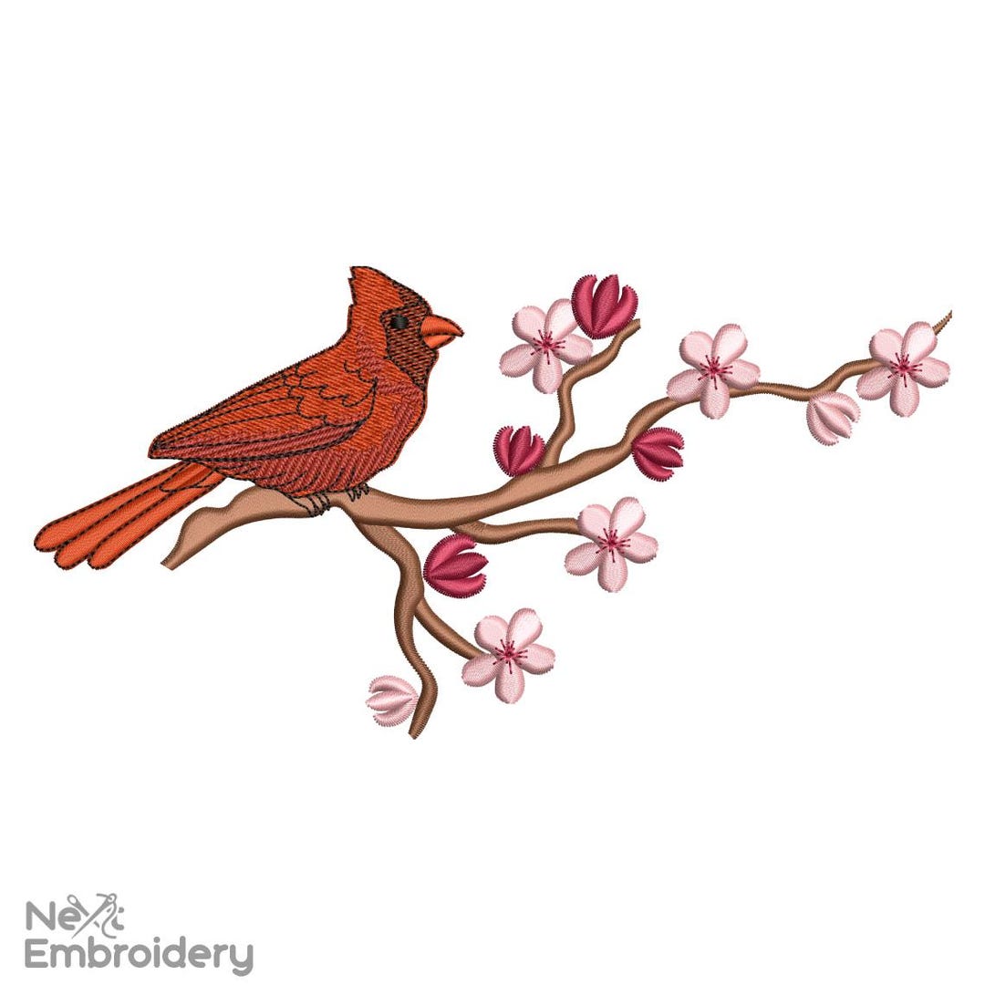 Cardinal Blossom Delight Embroidery Design, Christmas Embroidery ...