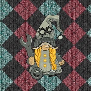 Mechanic Girl Gnome Embroidery Design, Gnome With Wrench Machine ...