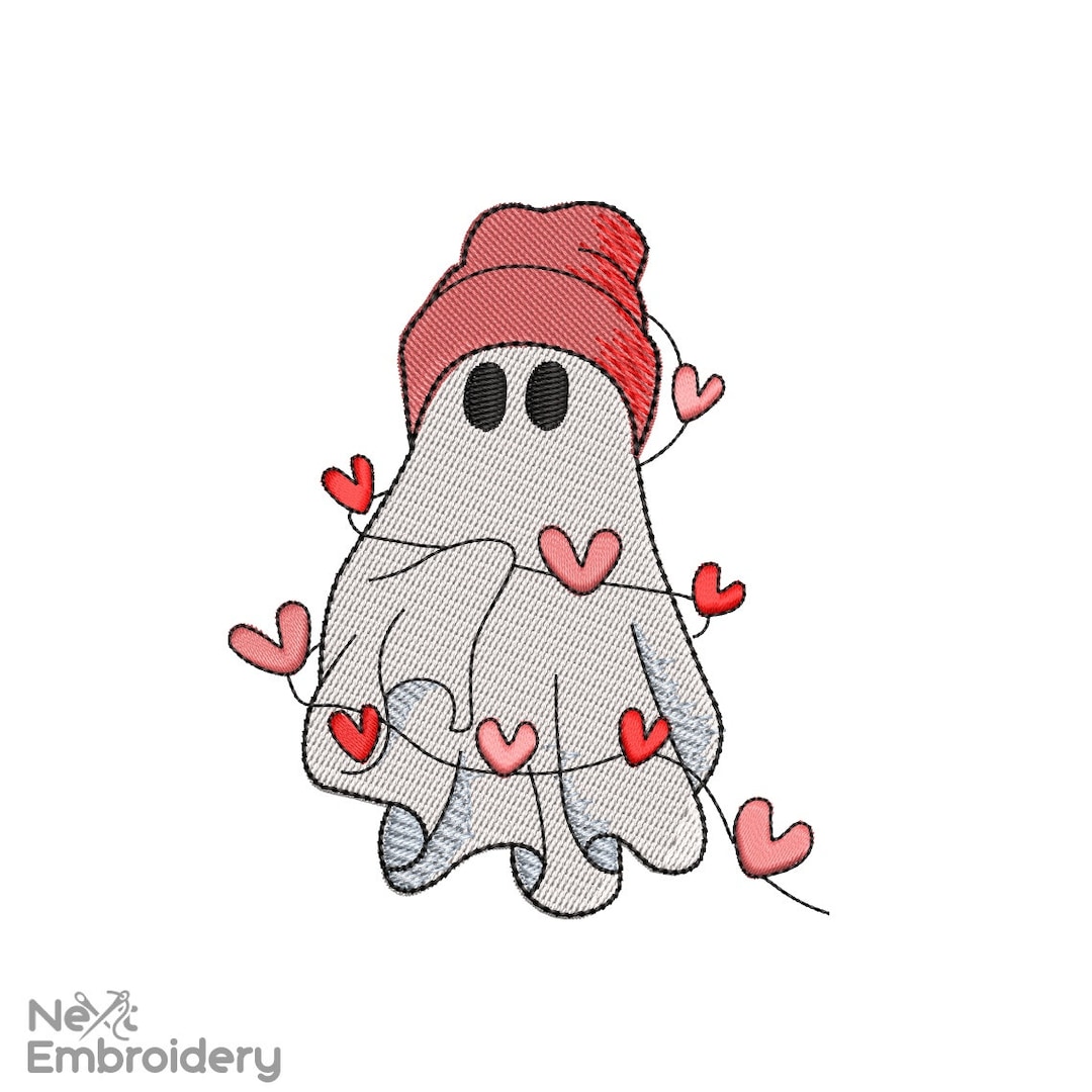 Cute Valentine Ghost Embroidery Designs. Heart Love Cute Ghost ...
