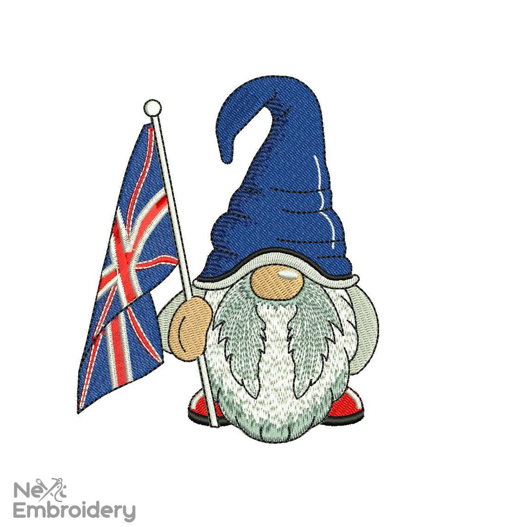 Union Jack Gnome Embroidery Design, British Flag Gnome, England, Great ...
