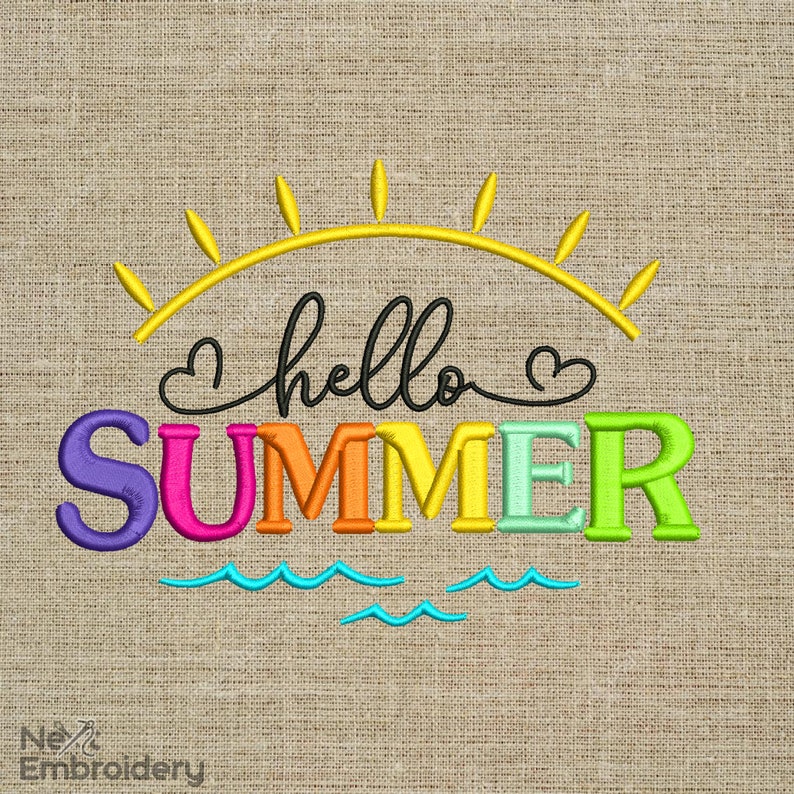 Hello Summer Embroidery Design, Minimalist Embroidery Design, Instant ...