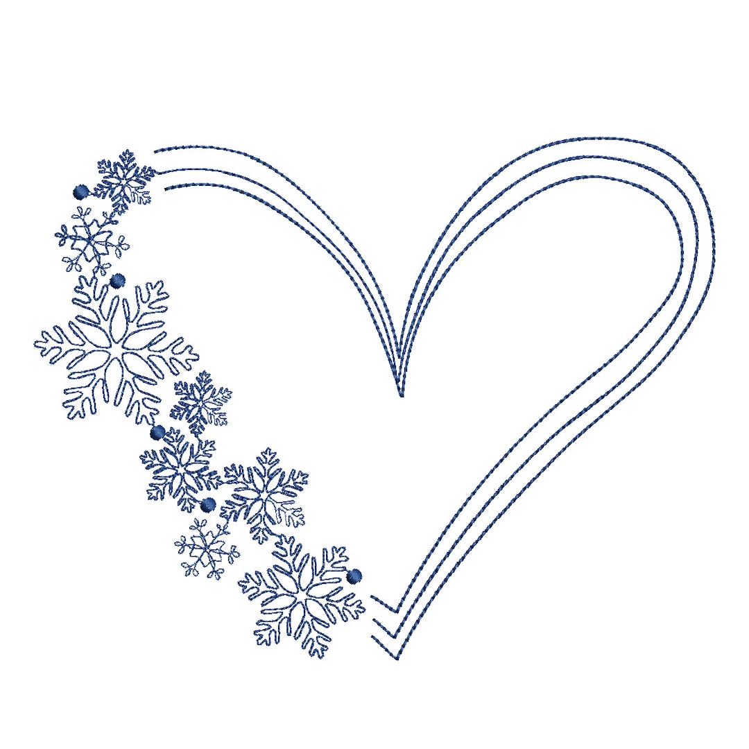 Snowflake Heart Embroidery Designs, Minimalist Merry Christmas ...