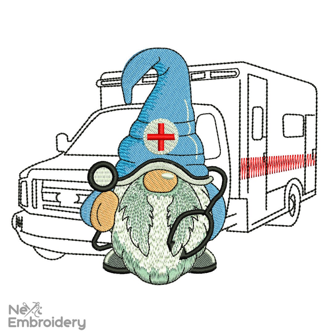 Paramedic Gnome Embroidery Design. Medic Nurse Ambulance, Embroidery ...