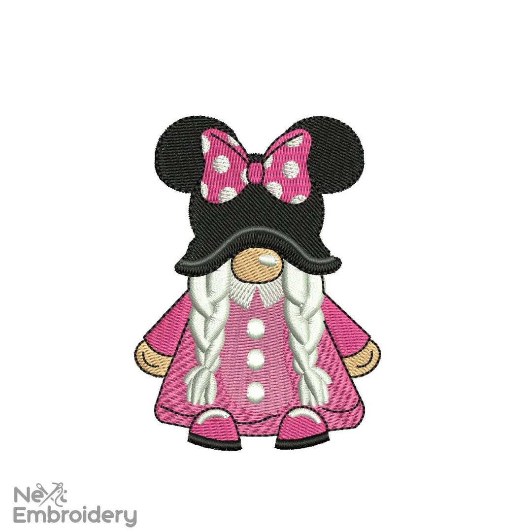 Mouse Girl Gnome Embroidery Design, Mice Embroidery Design, Cute Gnome ...