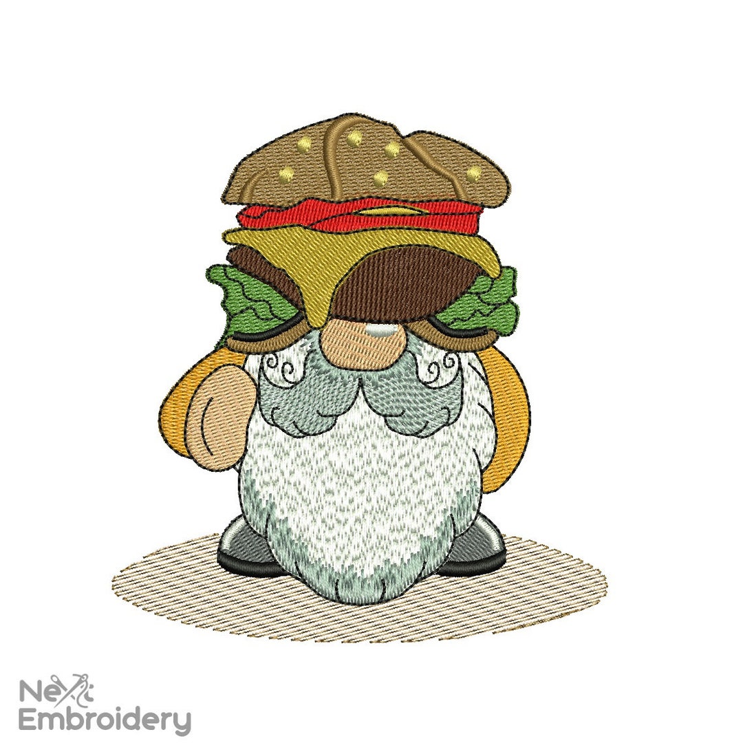 Hamburger Embroidery Design, Gnome Embroidery Design, Kitchen ...