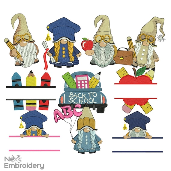 Teacher Bundle Embroidery Design Back to School Gnome - Etsy