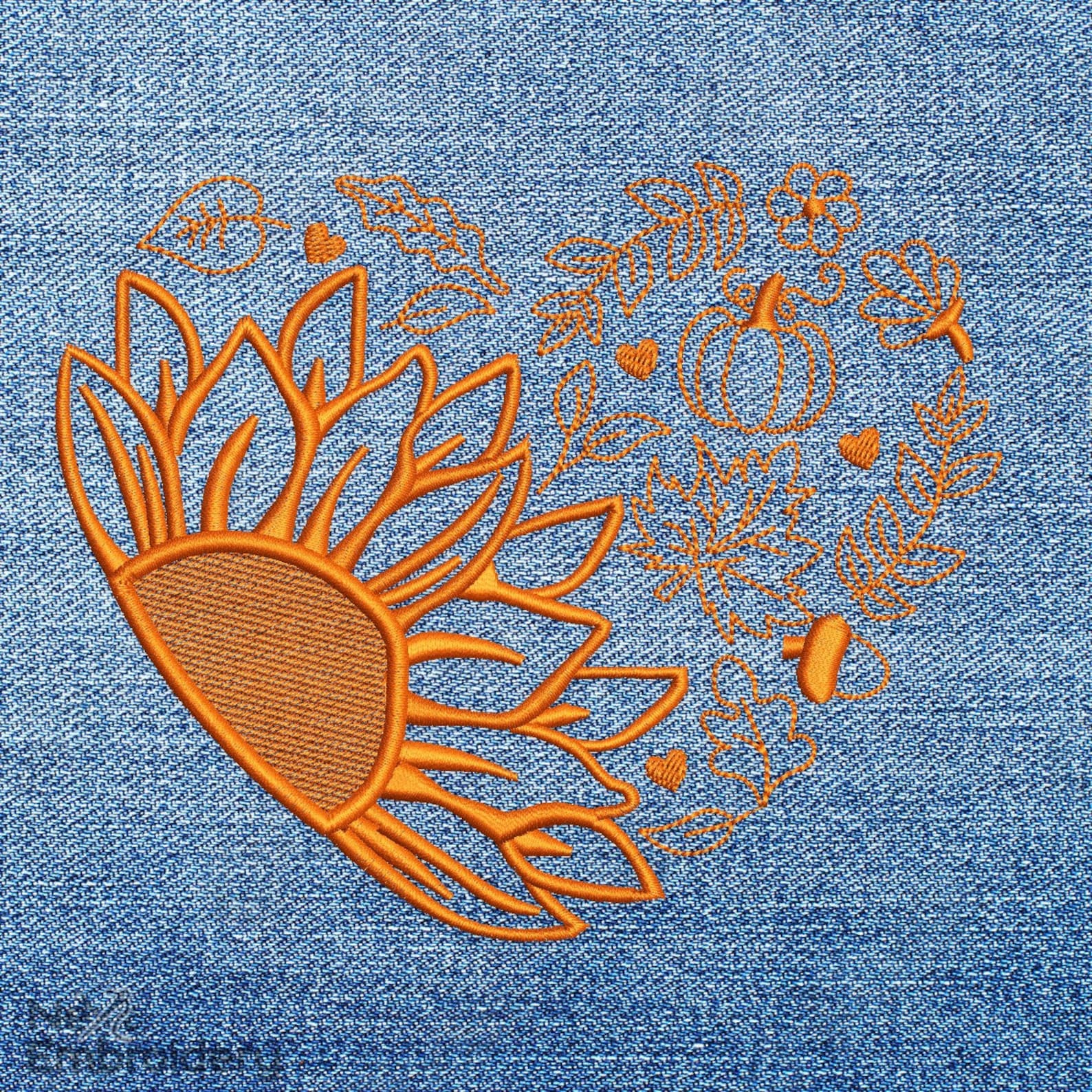 Fall Leaves Heart Embroidery Design Sunflower Embroidery - Etsy