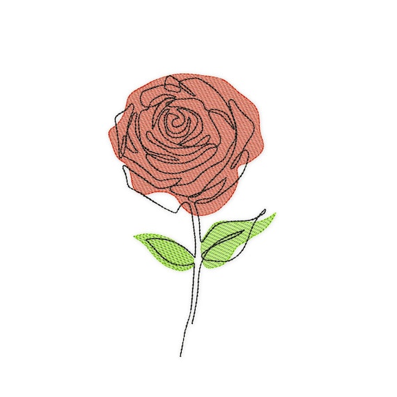 Rose Line Art Embroidery Designs. One Line Modern Design. 5 - Etsy