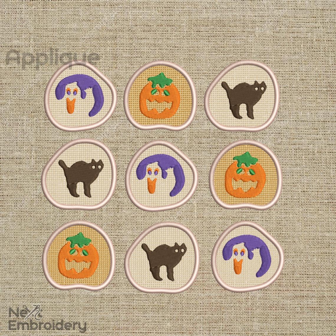 Sugar Cookies Applique Embroidery Design. Halloween Spooky Cat Pumpkin ...