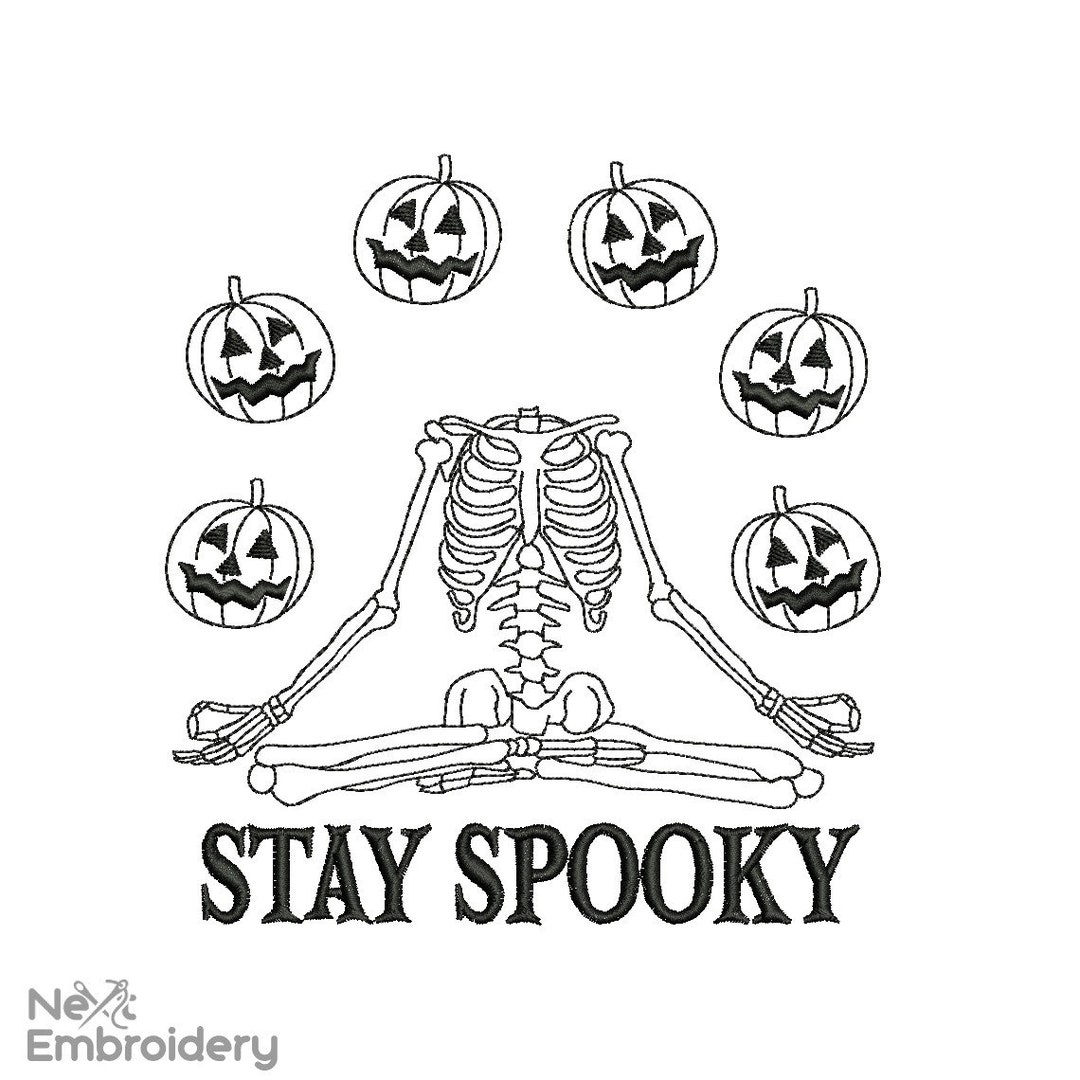Stay Spooky Embroidery Design, Halloween Skeleton Meditating Embroidery ...