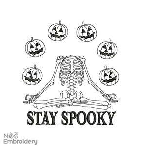 Stay Spooky Embroidery Design, Halloween Skeleton Meditating Embroidery Designs, Spooky Skeleton ...