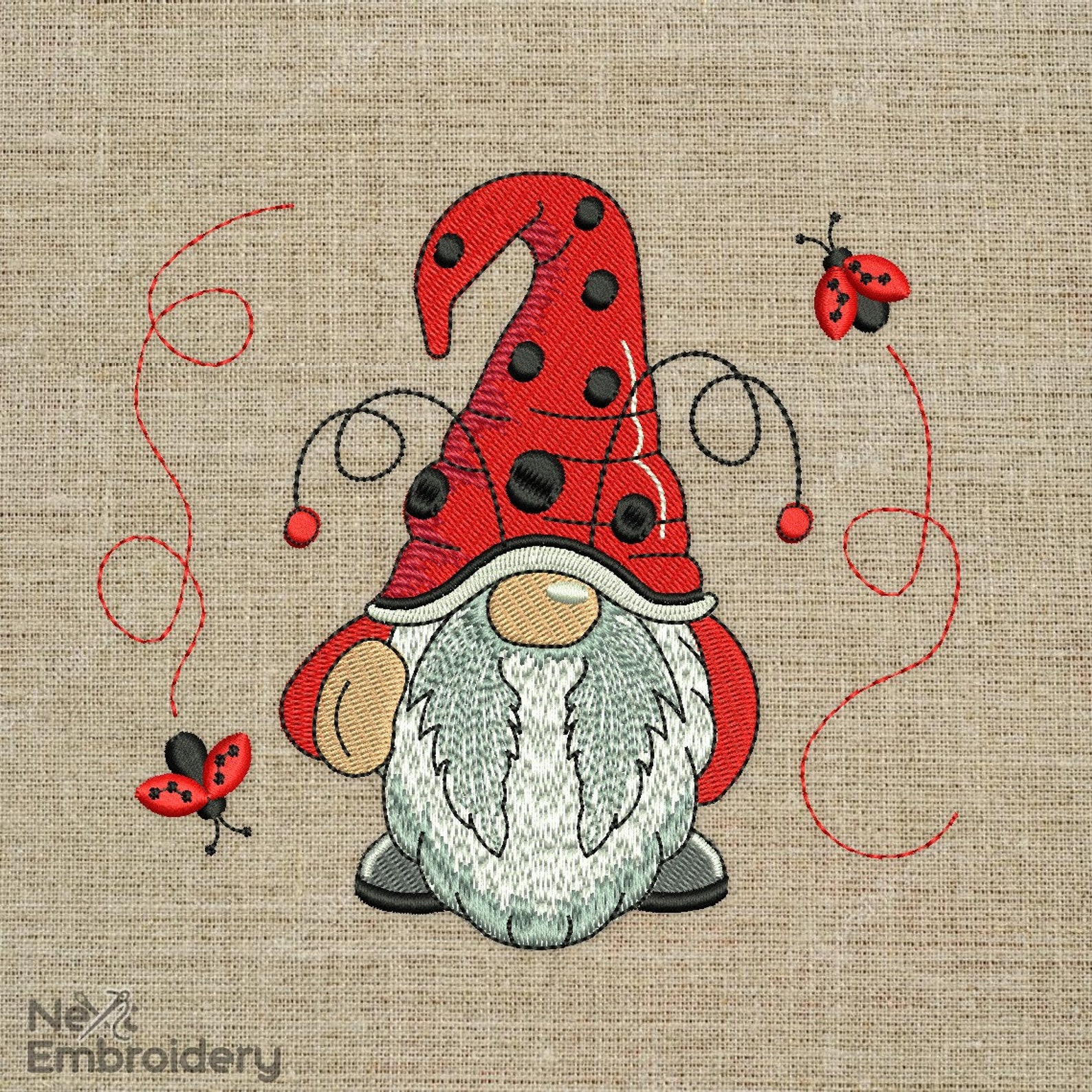 Ladybug Gnome Embroidery Design Summer Embroidery Designs - Etsy