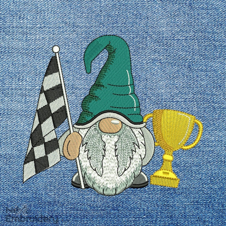 Racer Gnome Embroidery Design, Racing Embroidery Design, Trophy Cup ...