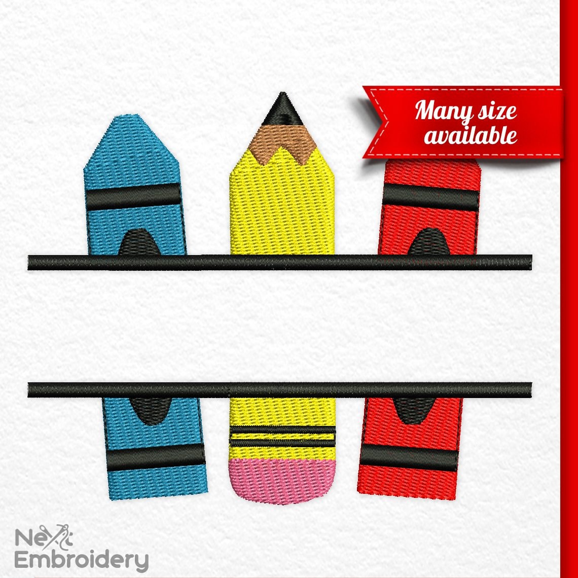 Split Pencils Embroidery Design. Split Crayons Embroidery. | Etsy