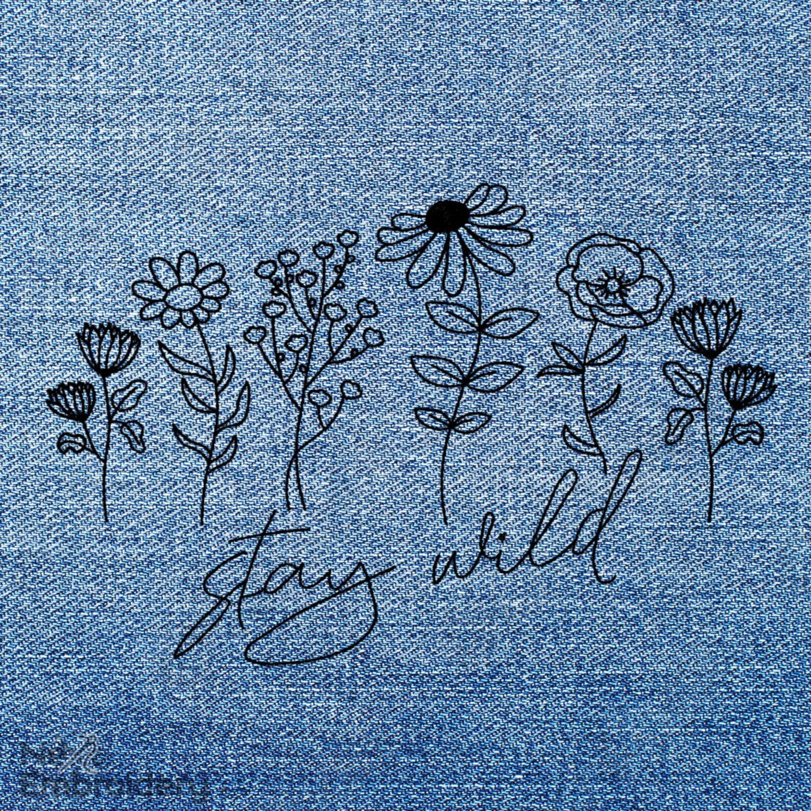 Stay Wild Embroidery Design, Wildflower Line Art Machine Embroidery ...