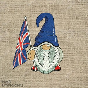 Union Jack Gnome Embroidery Design, British Flag Gnome, England, Great ...