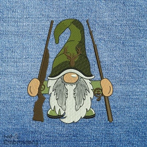 Hunting and Fishing Gnome Embroidery Design, Hunter Embroidery, Angler ...
