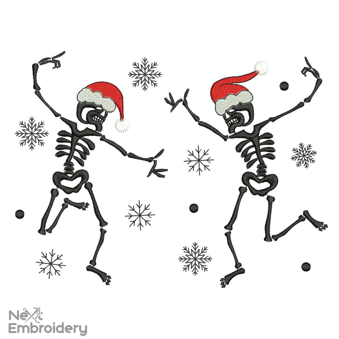 Christmas Skeleton Embroidery Design, Christmas Dancing Skeletons ...