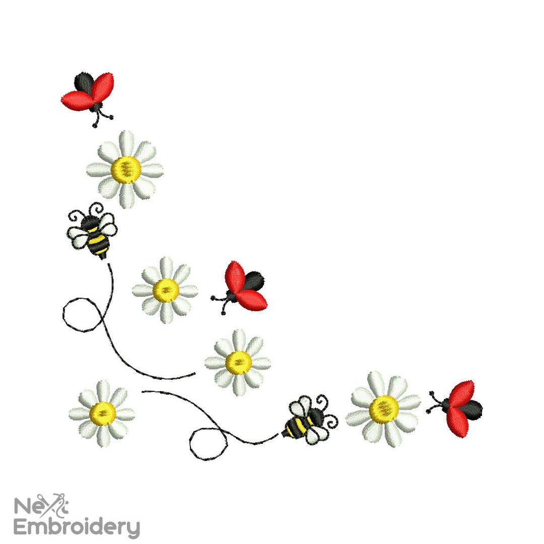 Ladybug and Bumblebee Corner Embroidery Design, Instant Download - Etsy
