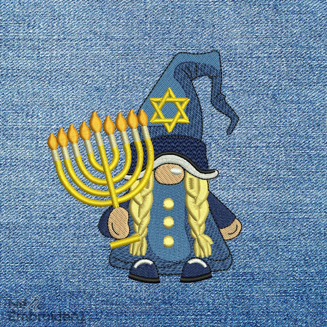 Hanukkah Girl Gnome Embroidery Design Jewish Gnome With - Etsy