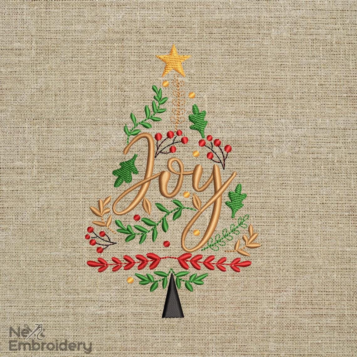 Joy Christmas Tree Embroidery Designs, Christmas Decor Machine ...