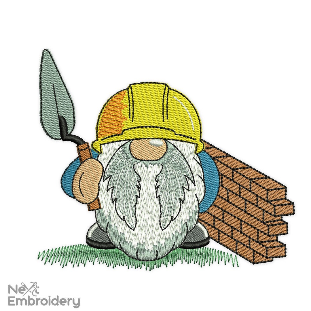 Bricklayer Gnome Embroidery Design, Construction Man Embroidery Design ...