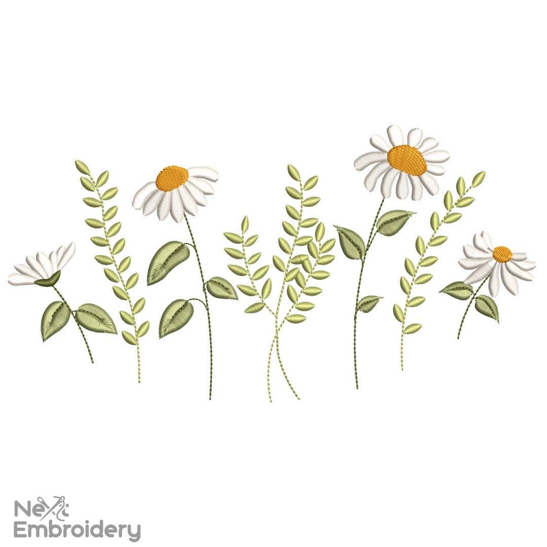 Wildflowers Daisies Embroidery Design. Garden Spring Embroidery Designs ...
