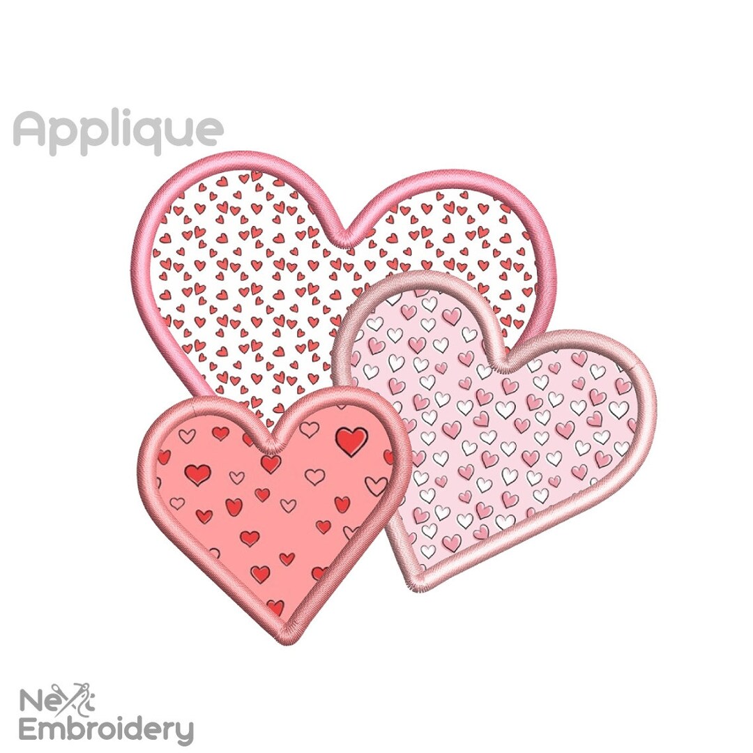 Hearts Applique Embroidery Design. Valentine Applique Machine ...
