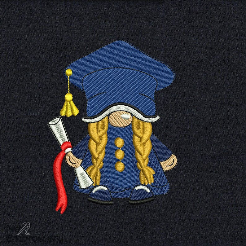 Graduation Girl Gnome Embroidery Design Graduate School - Etsy