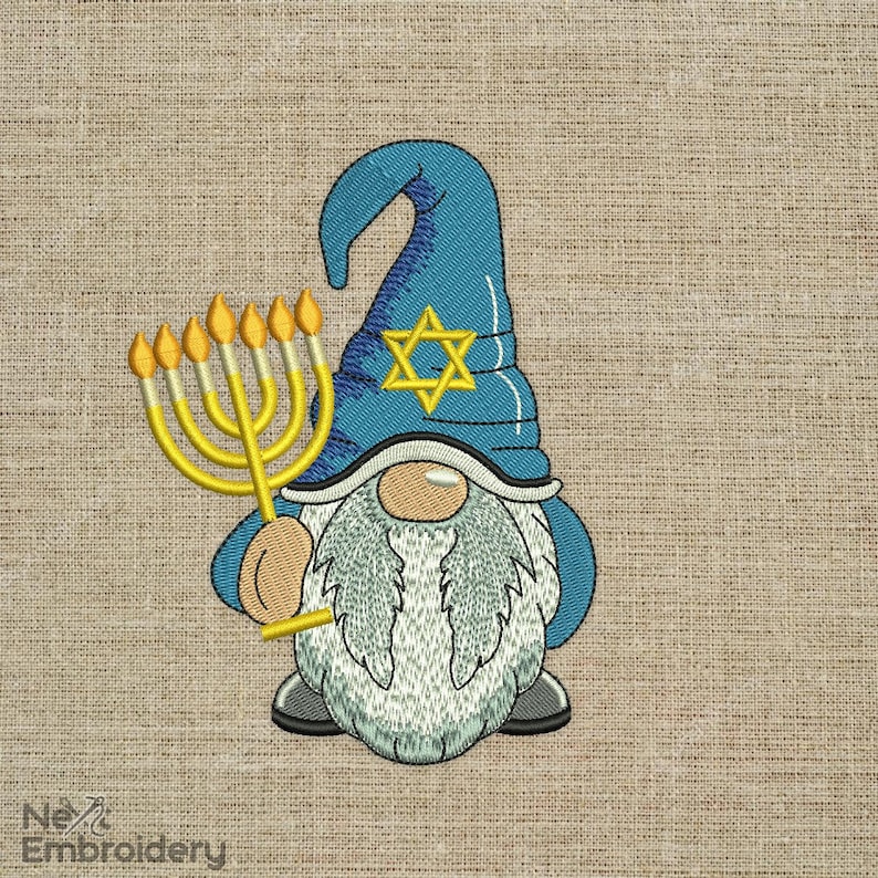Hanukkah Gnome Embroidery Design, Jewish Gnome With Menorah Embroidery ...