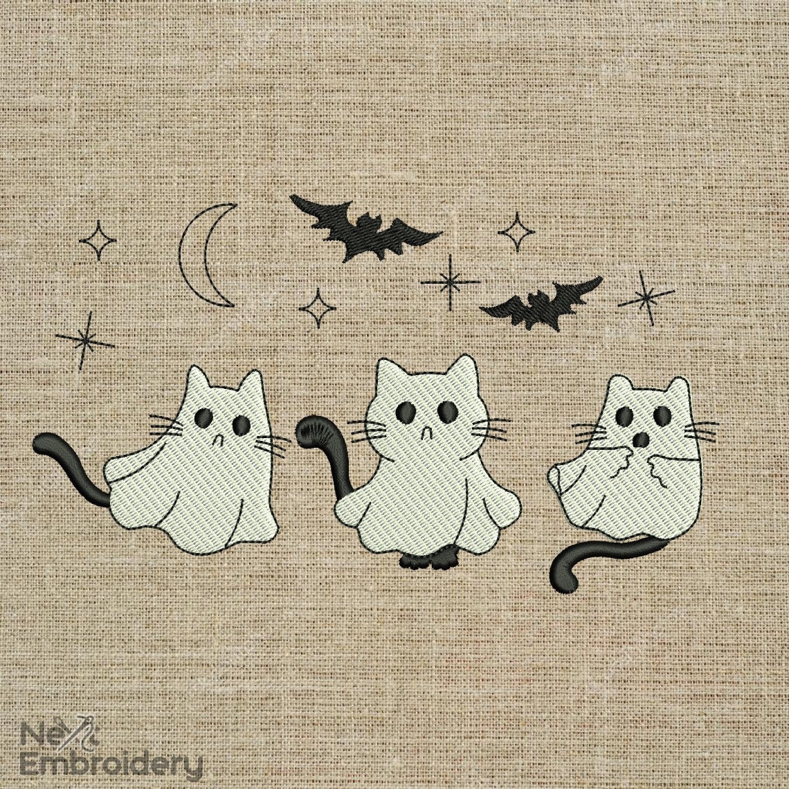 Cat Ghost Embroidery Design Three Halloween Ghost Cat - Etsy