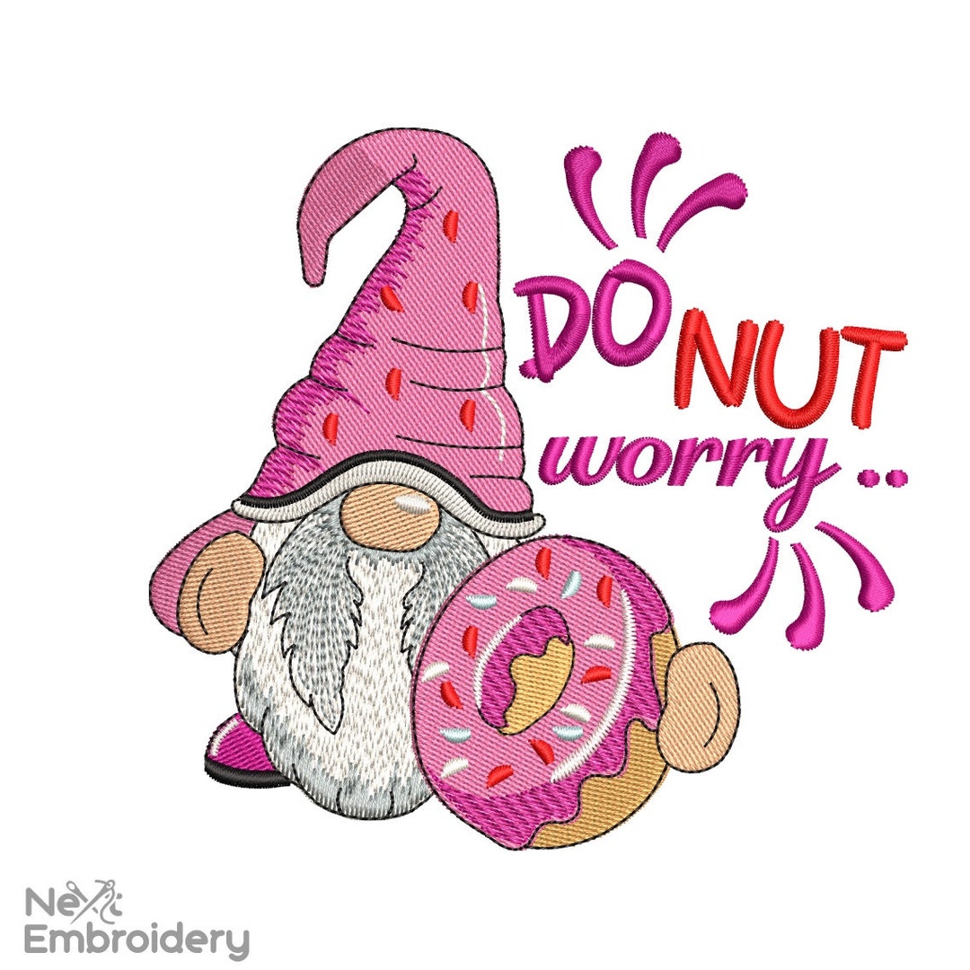 Donut Worry Gnome Embroidery Design. Sweet, Cruller Embroidery Designs ...