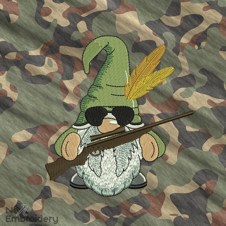 Hunter Gnome Embroidery Design Angler Embroidery Mini - Etsy