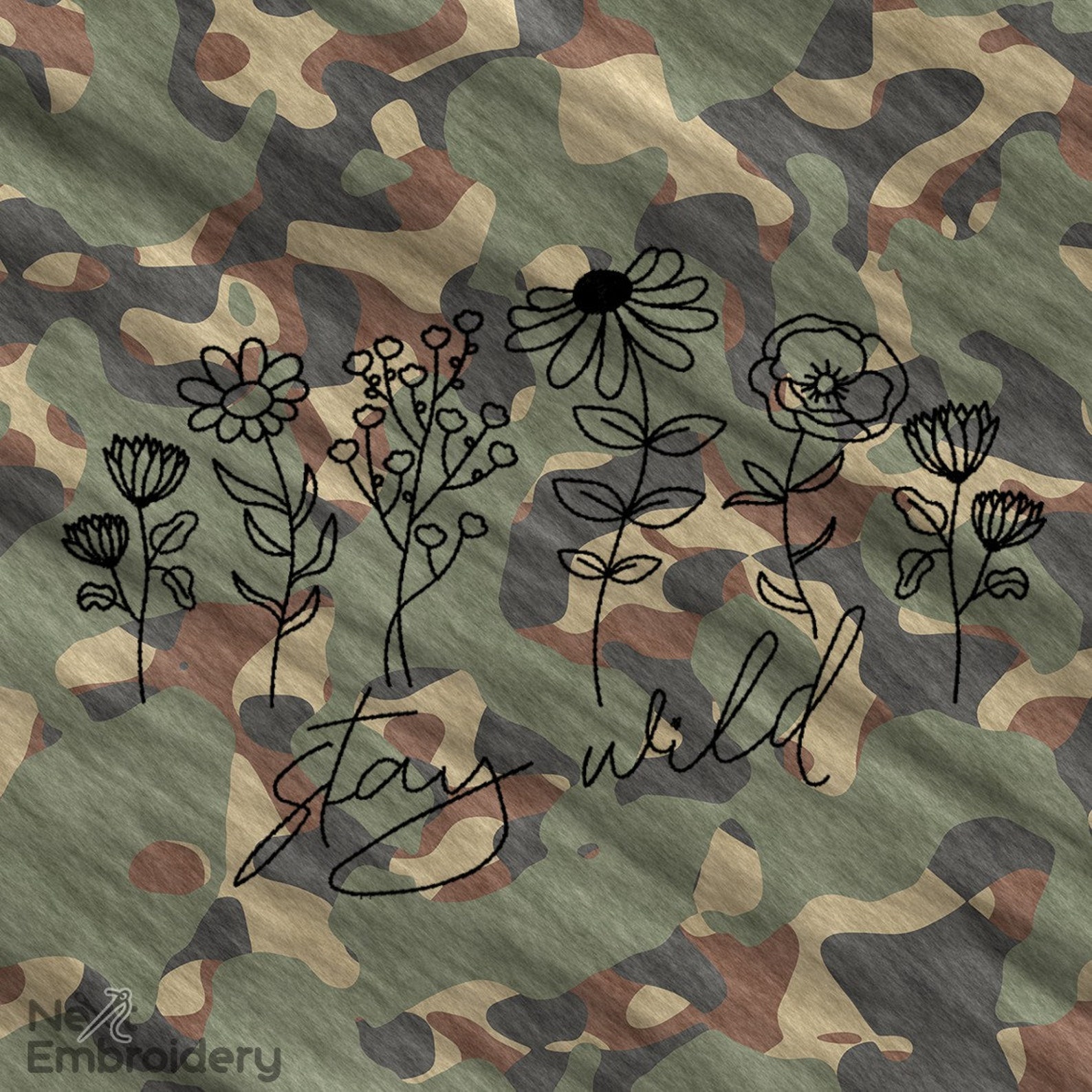 Stay Wild Embroidery Design, Wildflower Line Art Machine Embroidery ...