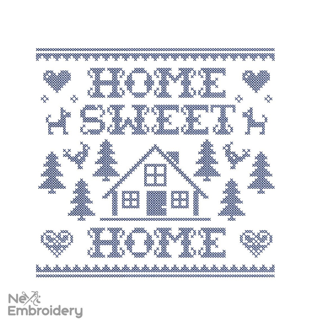 Home Sweet Home Embroidery Design, Cross Stitch Simulated Machine ...