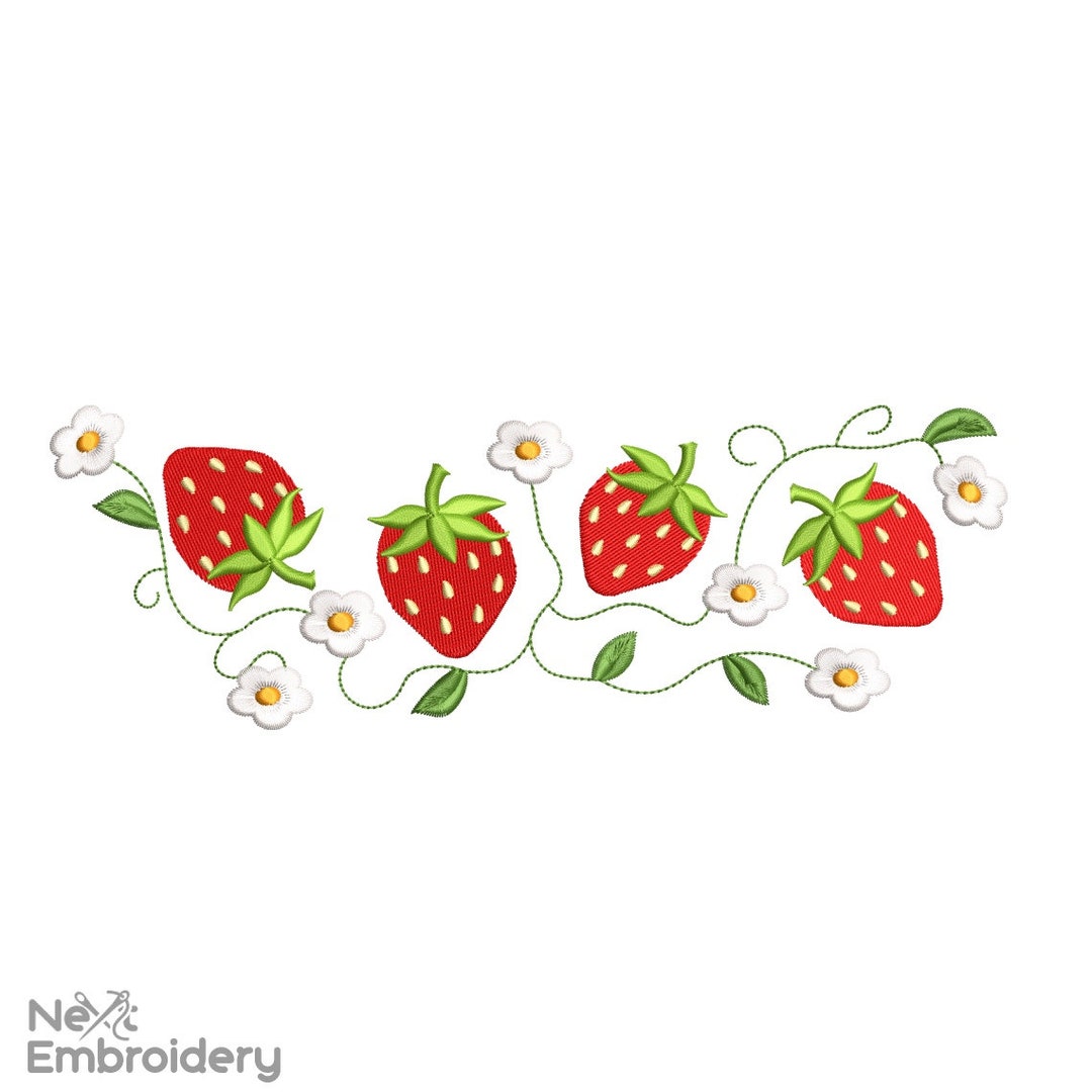 Strawberry Embroidery Design, Summer Floral Strawberries Embroidery ...