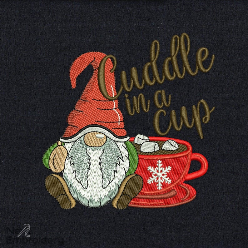 Hot Chocolate Gnome Embroidery Design Cuddle in a Cup - Etsy