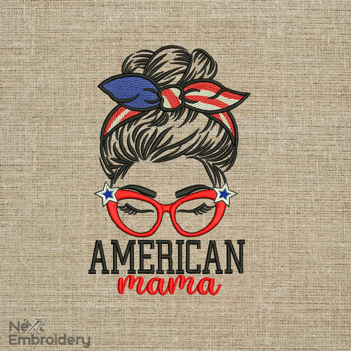 American Mama Messy Bun Embroidery Design. Mothers Day Embroidery File ...