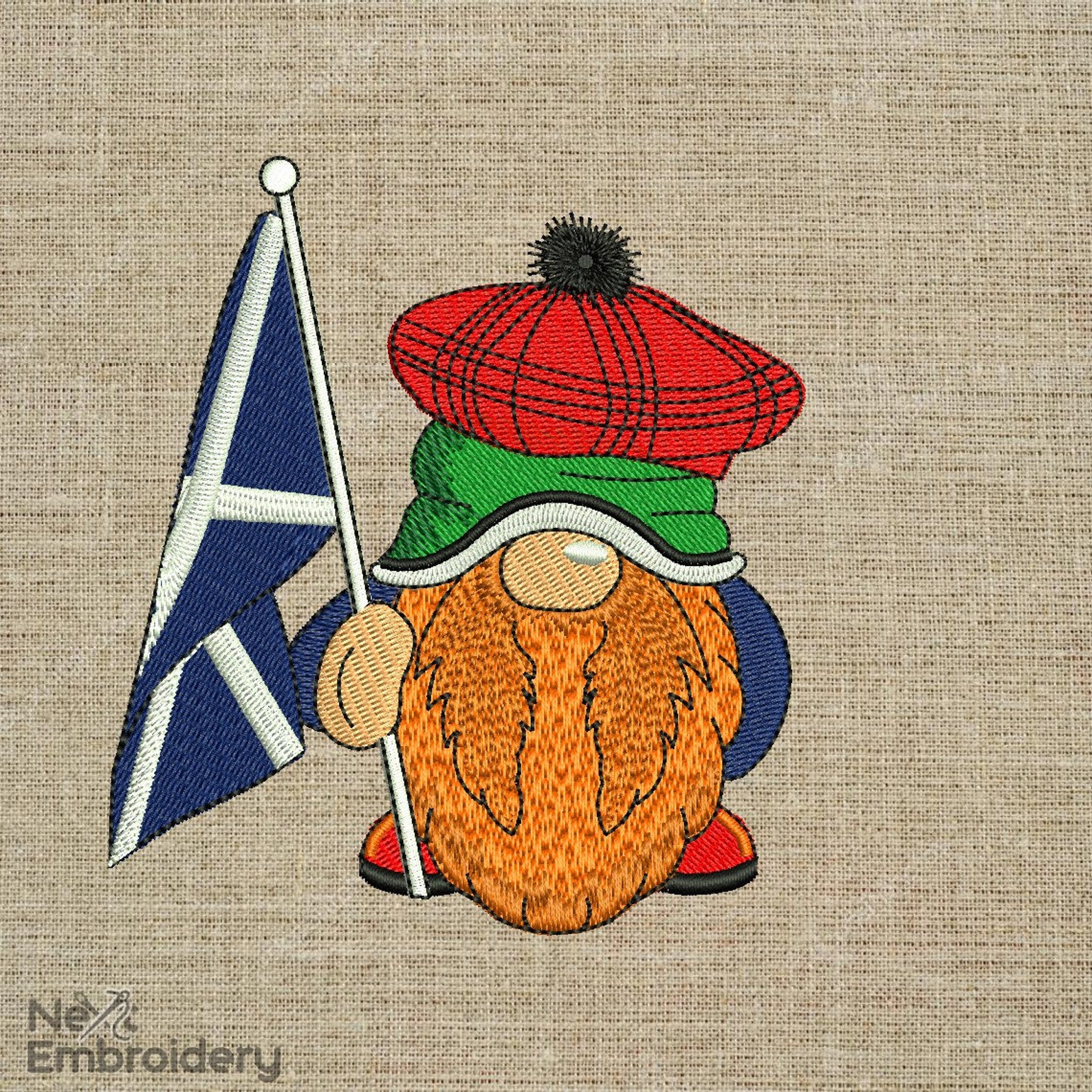 Scottish Gnome Embroidery Design, Scotland Embroidery, St Andrew's Day ...