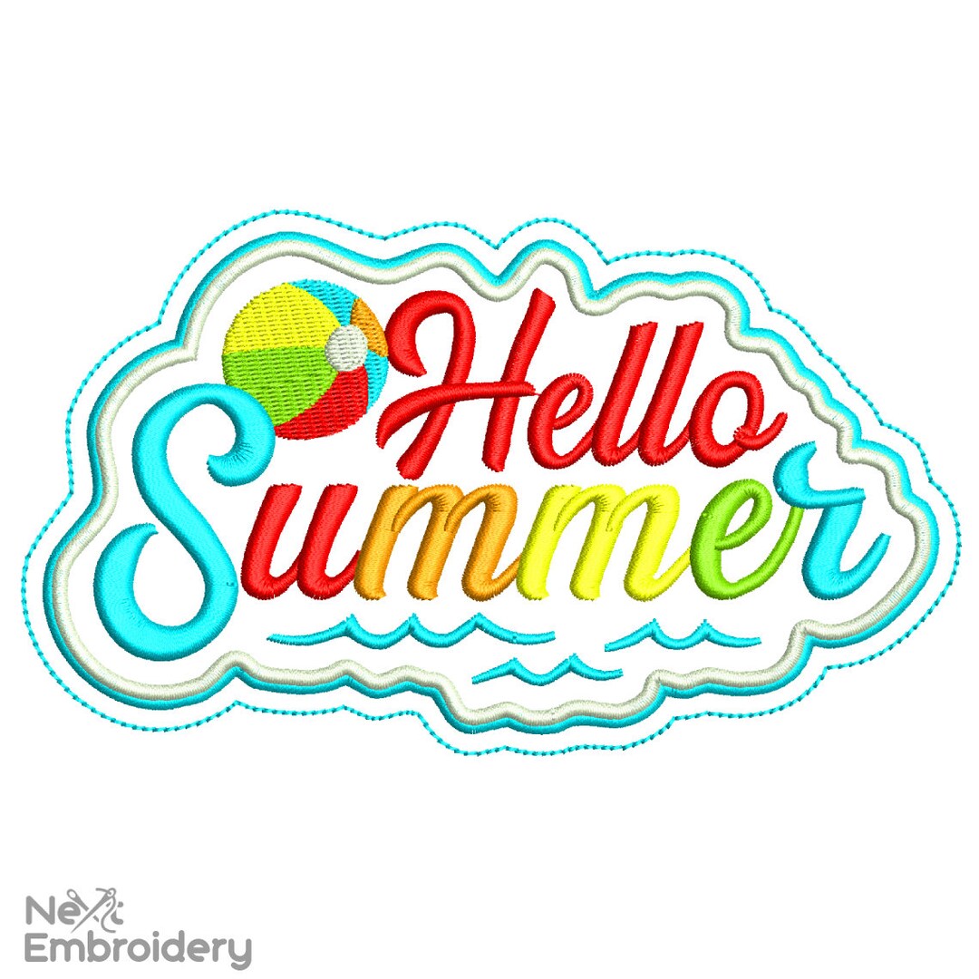 Hello Summer Embroidery Design, Minimalist Icecream Embroidery Design ...