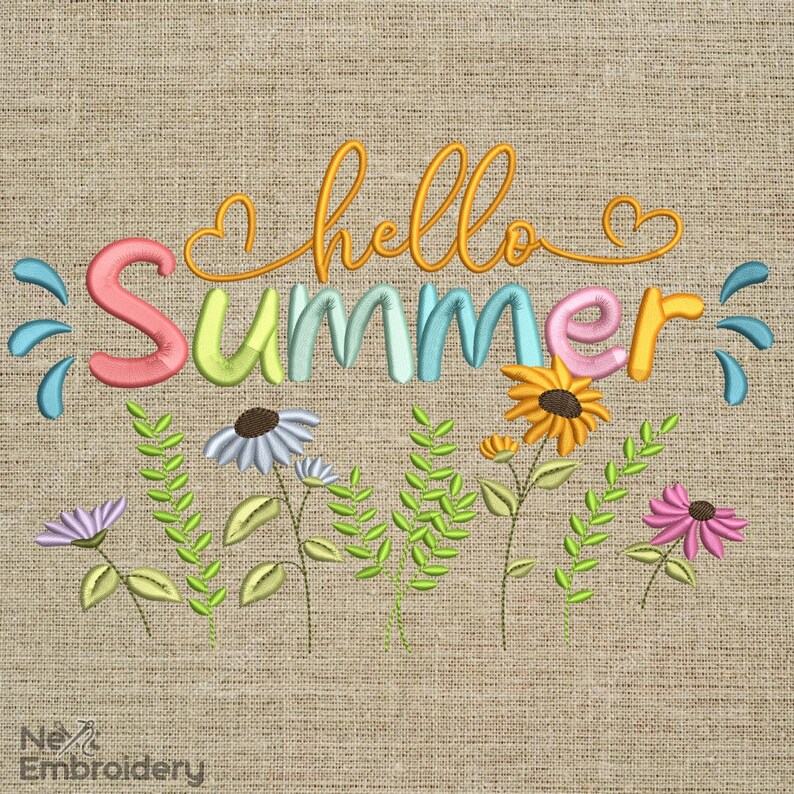 Hello Summer Embroidery Design. Floral Embroidery Design, Instant ...